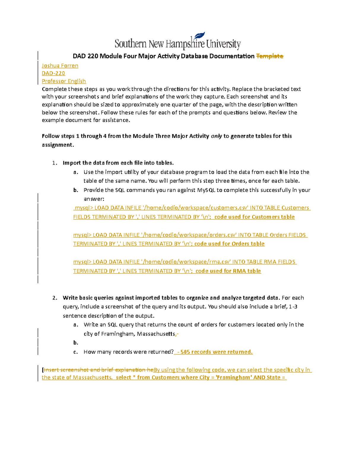 Week 4 Major - assignments - DAD 220 Module Four Major Activity ...