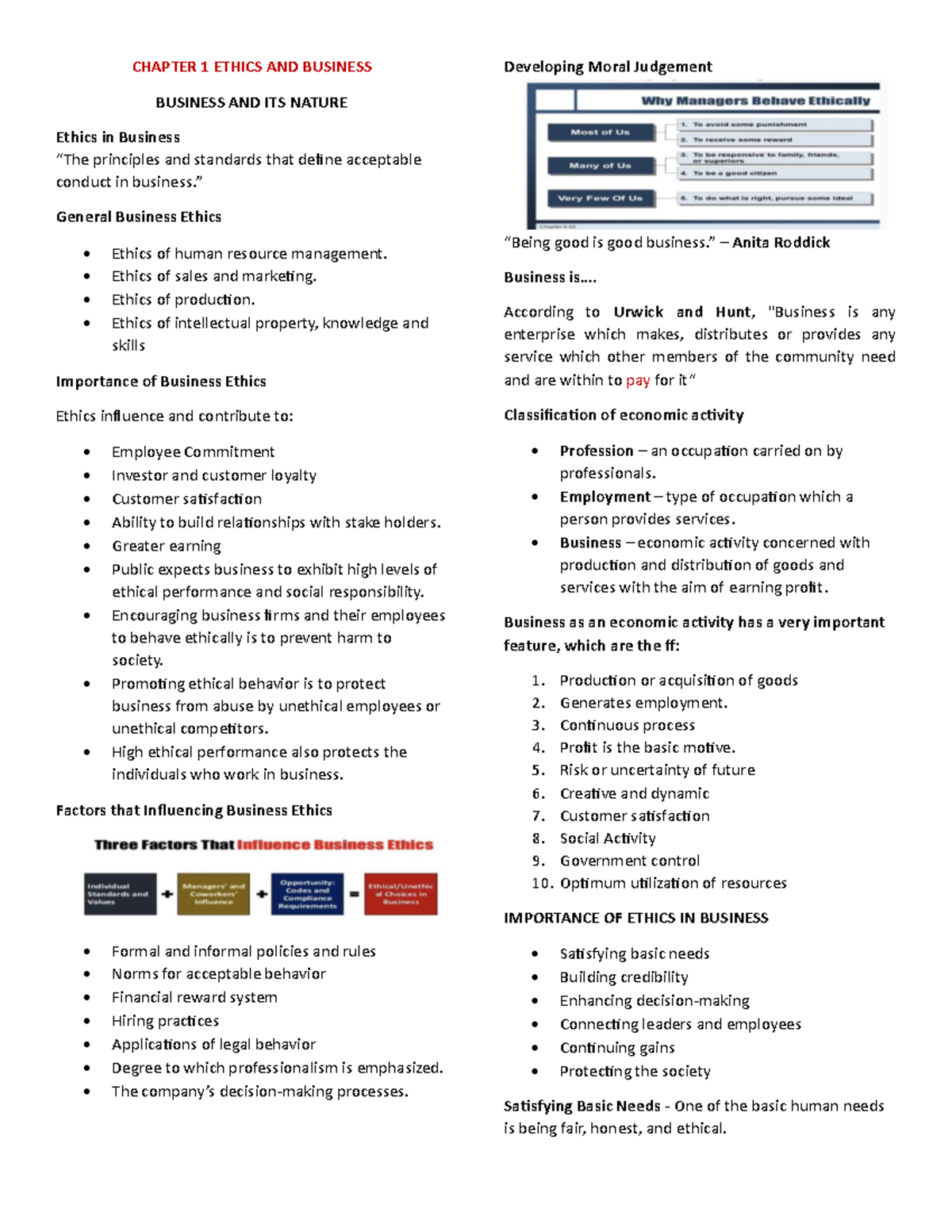 Chapter 1 Ethics AND Business - GGSR - CHAPTER 1 ETHICS AND BUSINESS BUSINESS AND ITS NATURE ...
