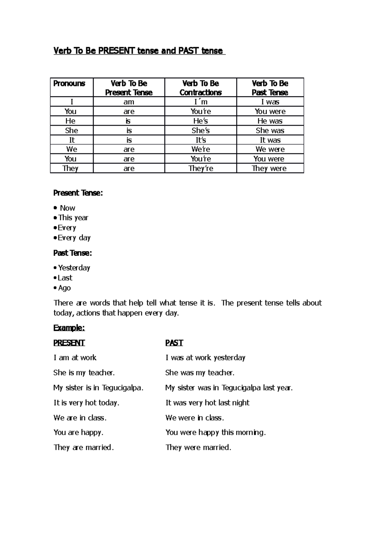 WAS AND WERE - Apuntes - Verb To Be PRESENT tense and PAST tense ...