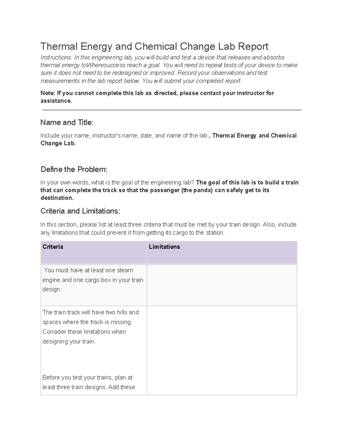 Thermal Energy and Chemical Change Lab Report - Thermal Energy and Chemical Change Lab Report ...