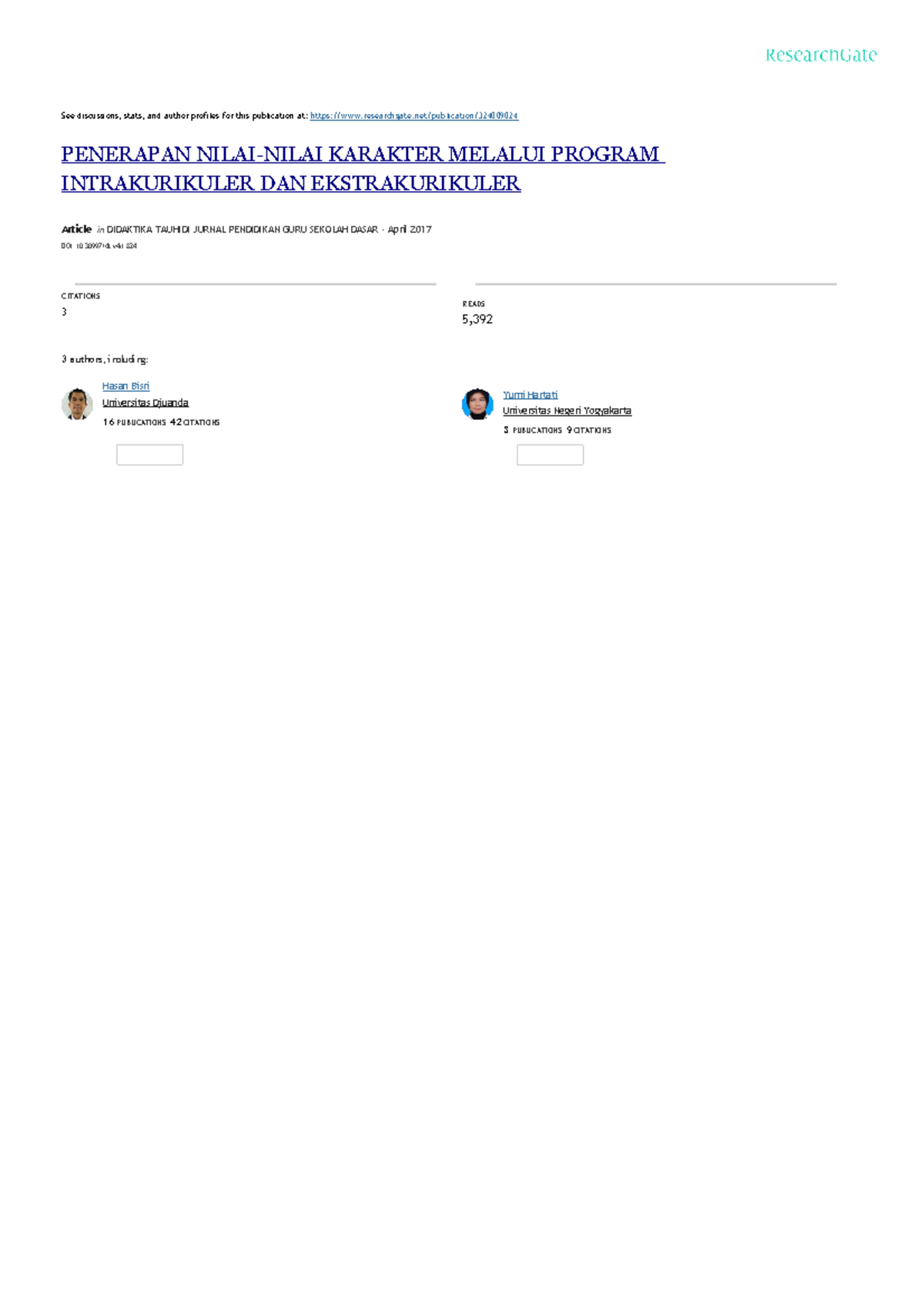 Penerapan Nilai- Nilai Karakter Melalui Program INT - See discussions, stats, and author ...