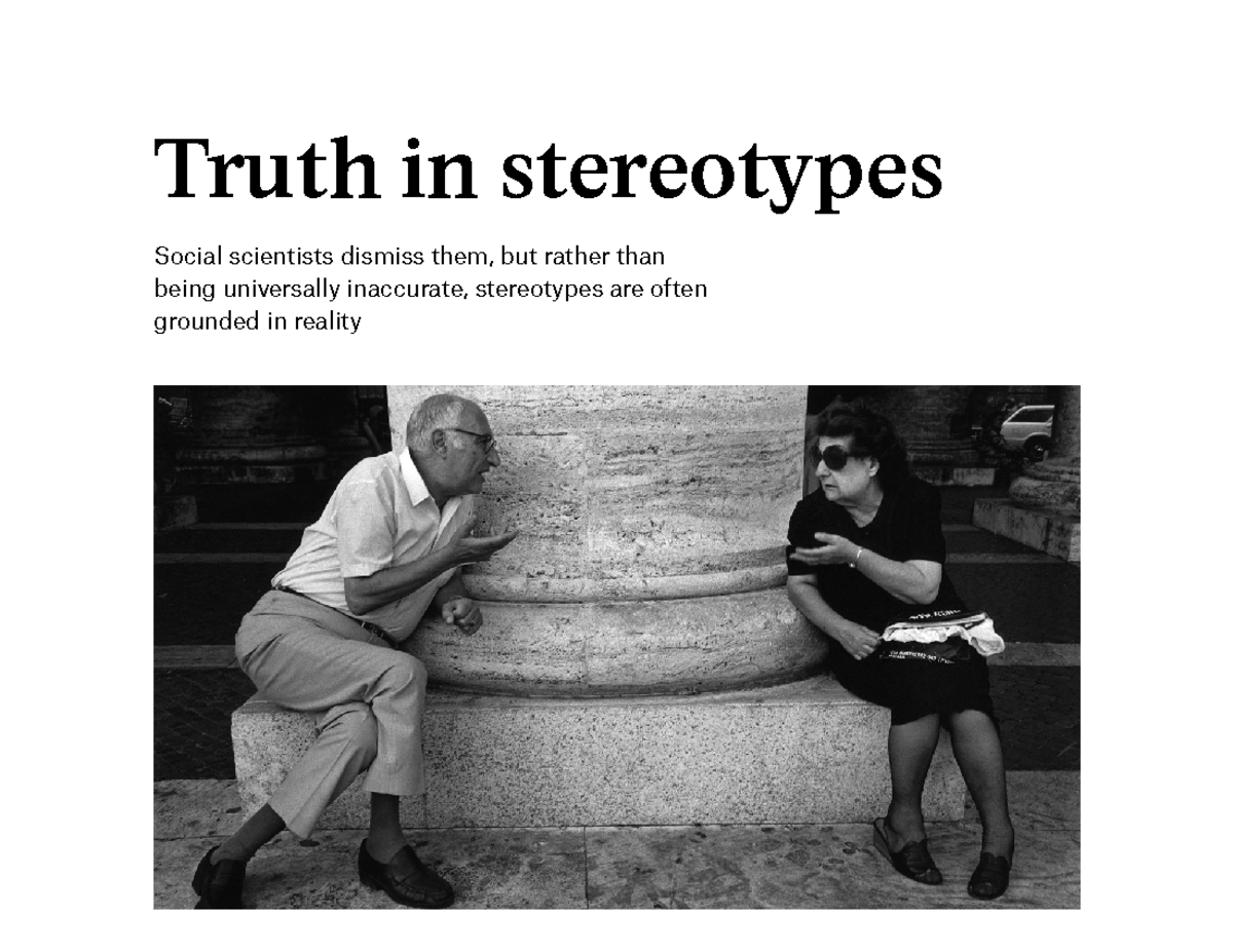 Jussim Truth, lies and stereotypes - Truth in stereotypes Social ...
