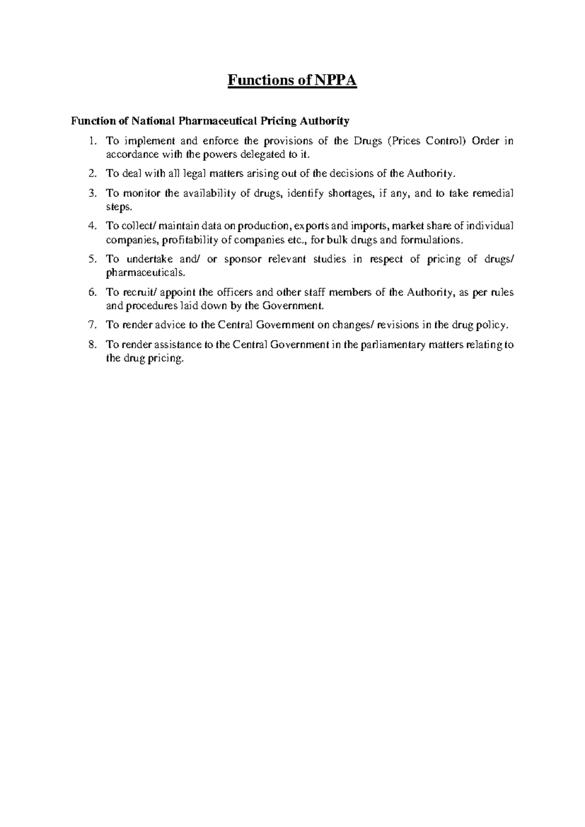Functions-of-NPPA - Functions of NPPA Function of National ...