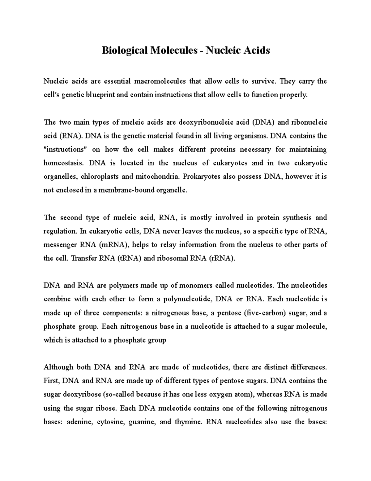 Biologically Important Molecules 6 - Biological Molecules - Nucleic ...