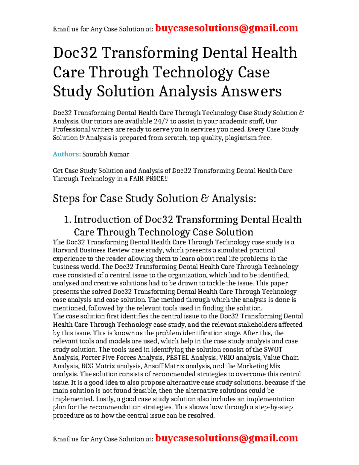 Case Solution Doc32 Transforming Dental Health Care Through Technology ...
