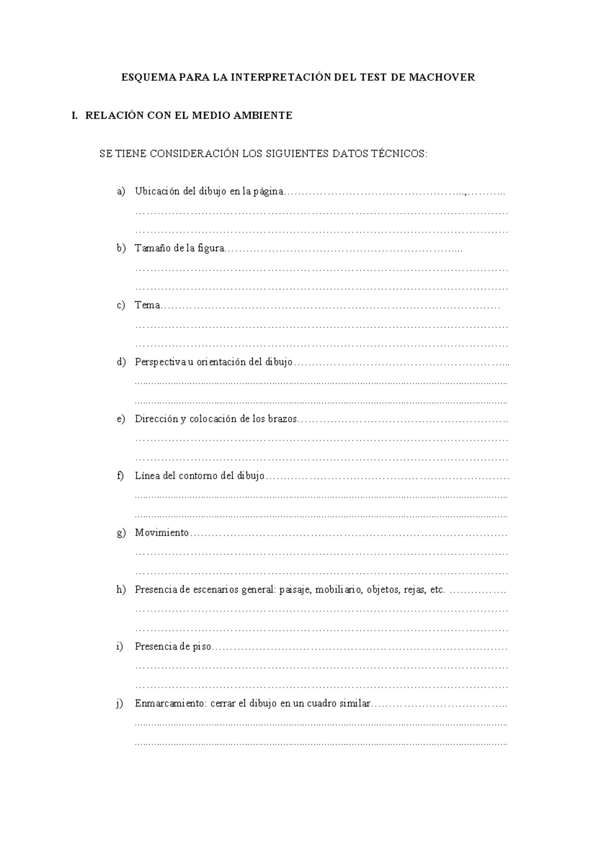 Esquema PARA LA Interpretación DEL TEST DE Machover - ESQUEMA PARA LA ...