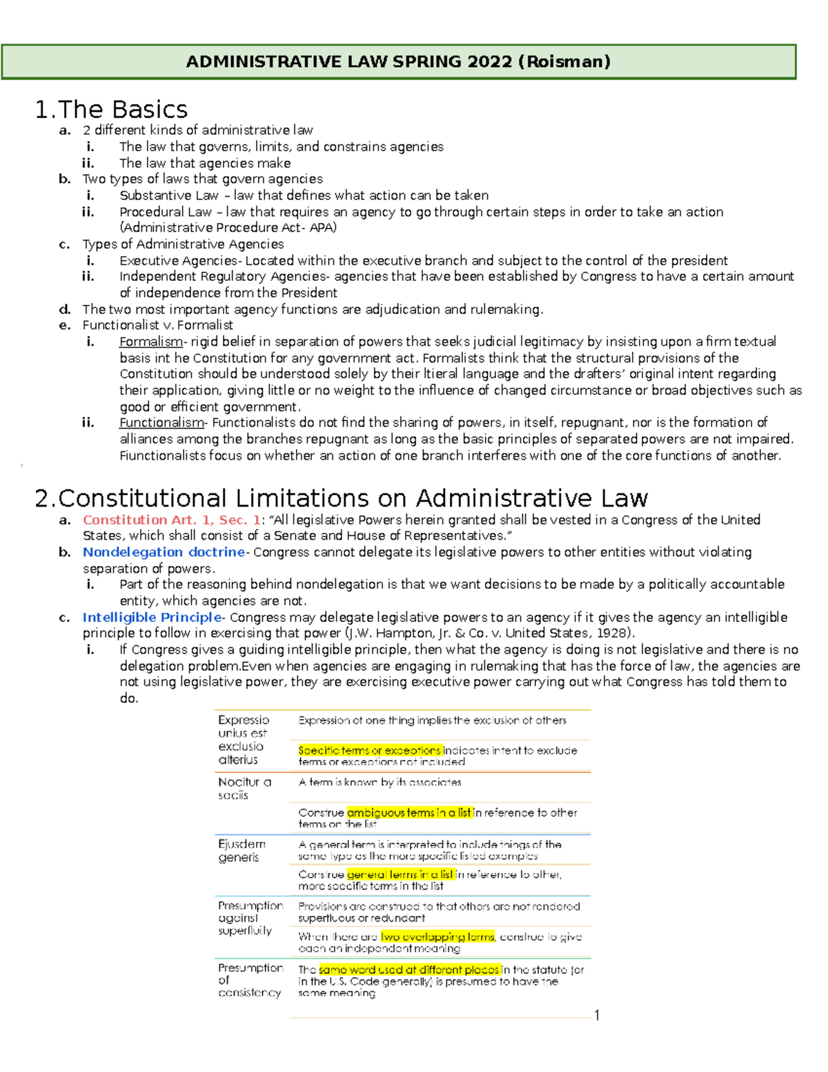 Admin Outline - Professor Orenstein - ADMINISTRATIVE LAW SPRING 2022 ...
