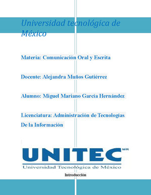 U4 E2 MGV - Trabajo de comunicacion - UNIVERSIDAD TECNOLÓGICA DE MÉXICO ...