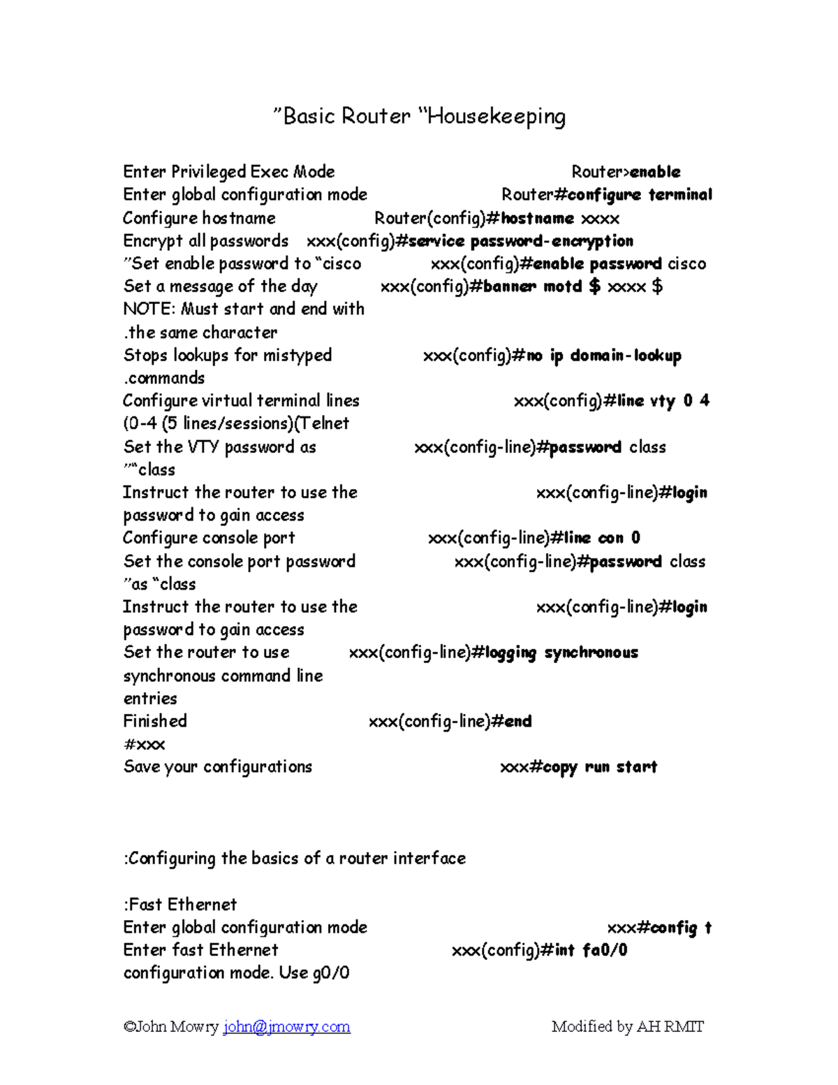 Reference Journal 1 - ”Basic Router “Housekeeping Enter Privileged Exec ...