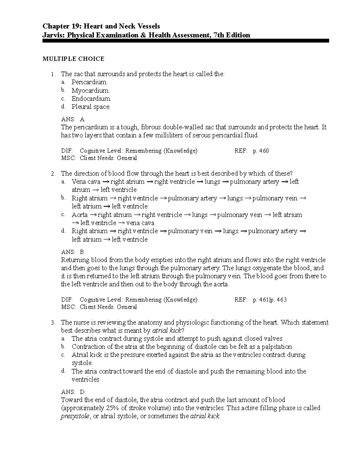 C19 - Jarvis Physical Health Assessment 7 edition - Chapter 19: Heart ...