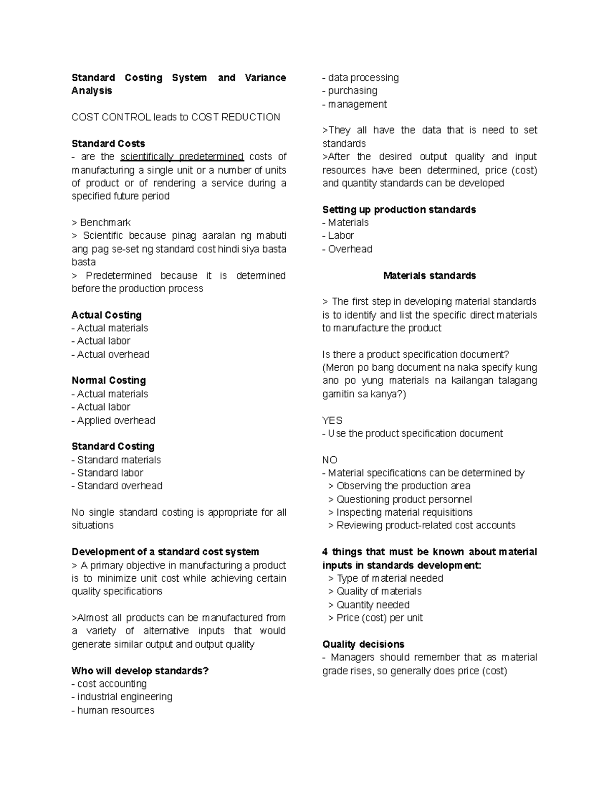Standard Costing System and Variance Analysis - Standard Costing System ...