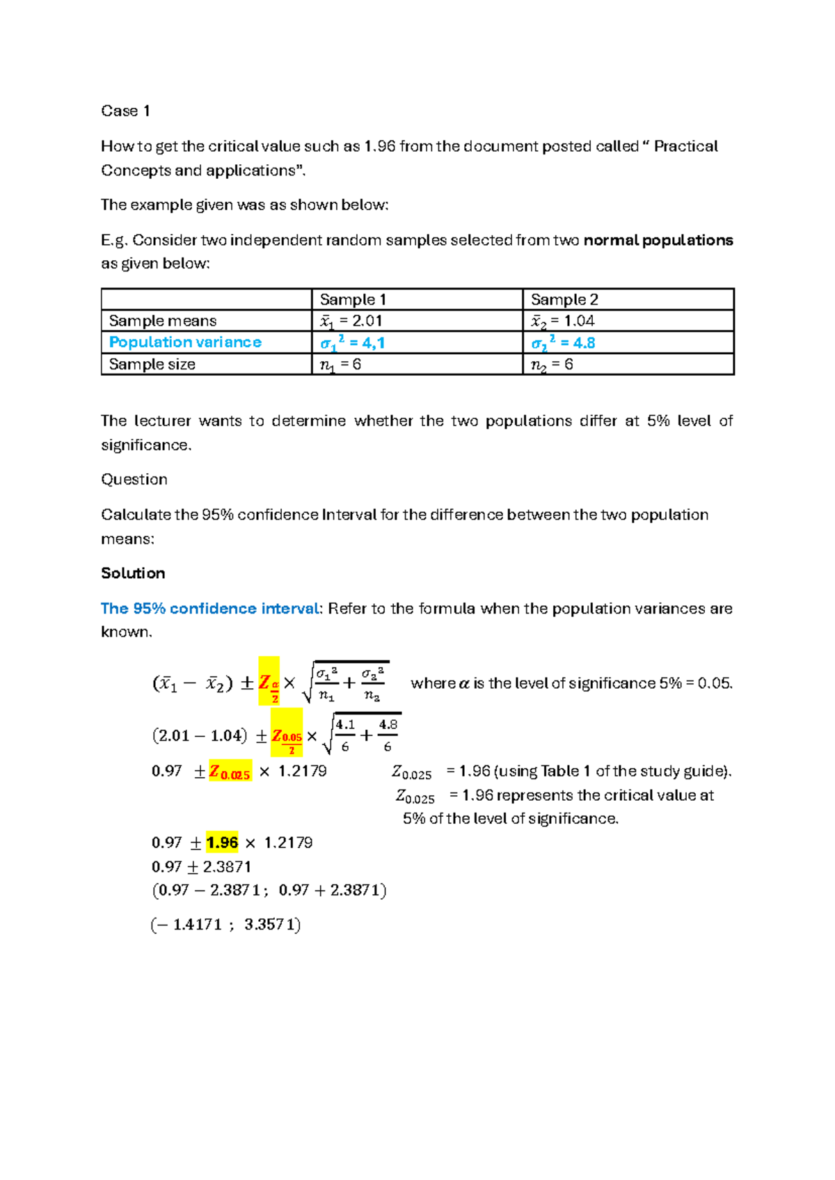 How to find critical value from Table 1 - Case 1 How to get the ...