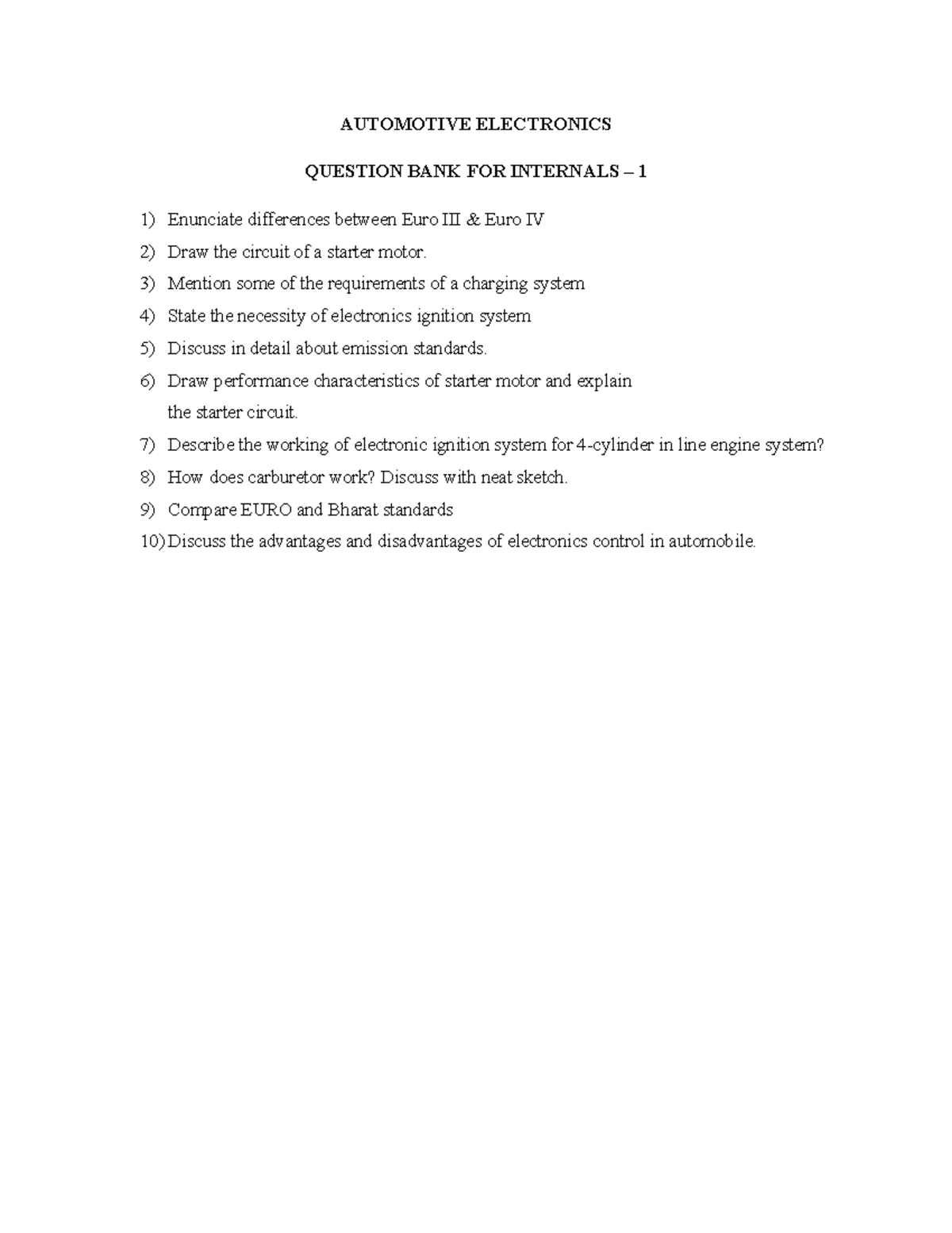 Automotive INT 1 QB - Lecture Notes - AUTOMOTIVE ELECTRONICS QUESTION ...