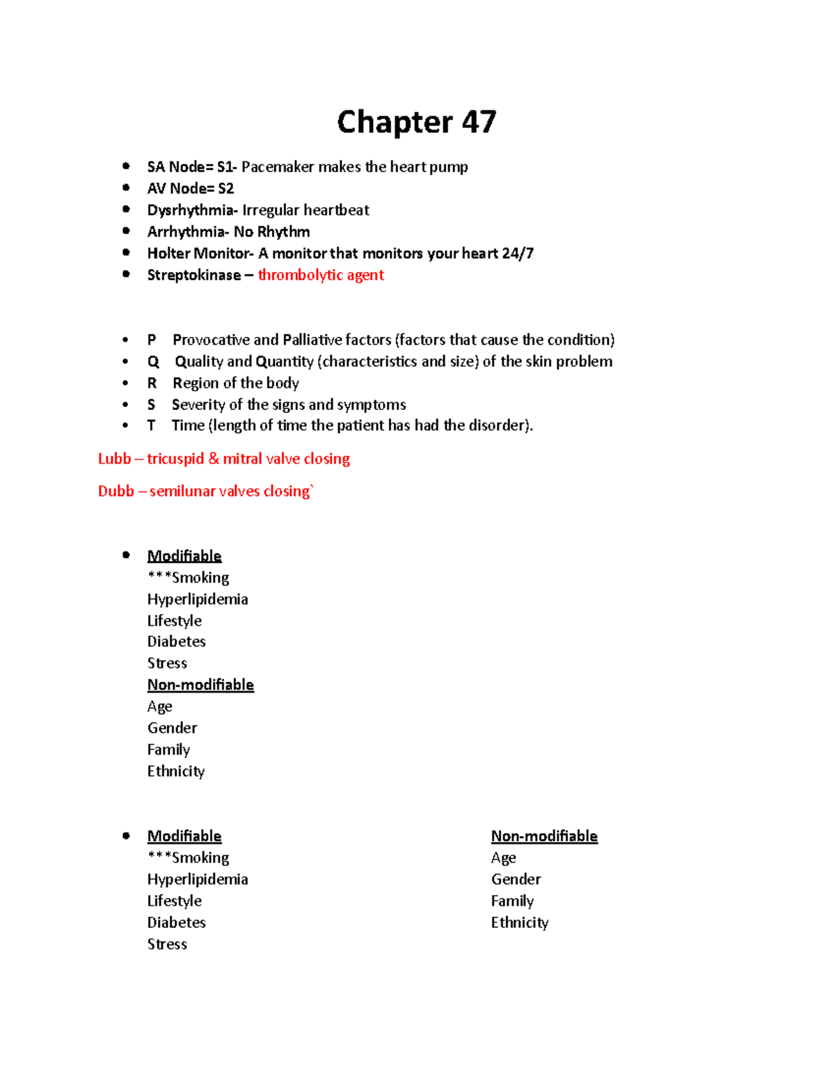 Chapter 47 Notes Omar - cardiac - Chapter 47 SA Pacemaker makes the ...