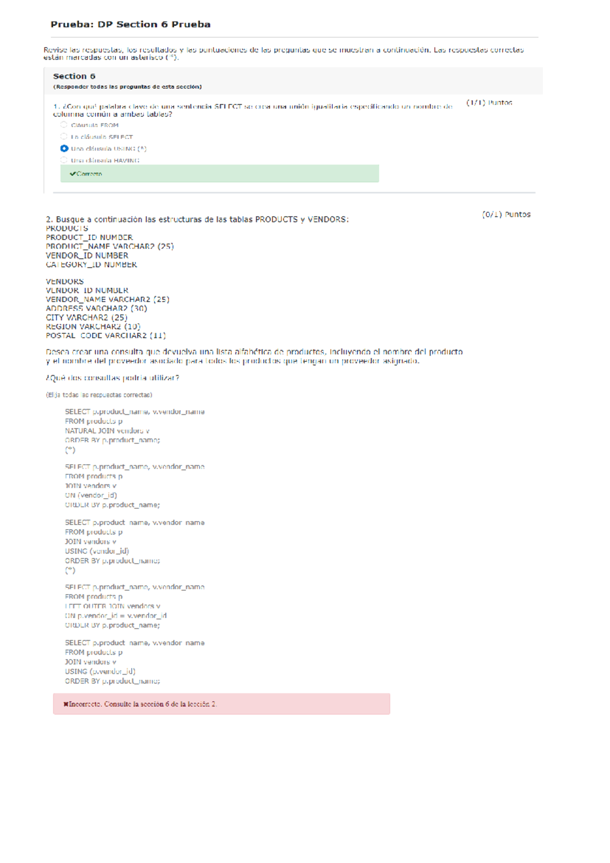 Prueba DP Section 6 Prueba - Database Foundations (oracle) - Studocu