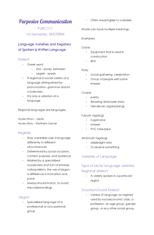 Purposive Communication Prelims - PRELIMINARY EXAMINATION COVERAGE WHAT IS COMMUNICATION? Is a ...