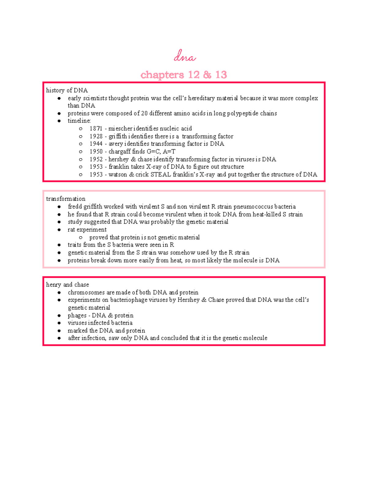 DNA notes - dna chapters 12 & 13 history of DNA early scientists ...