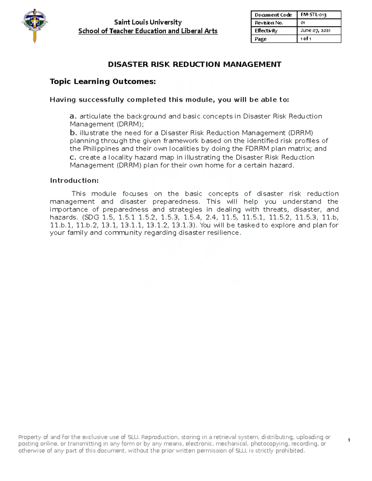 Module 3 - TLO and Introduction - Property of and for the exclusive use ...