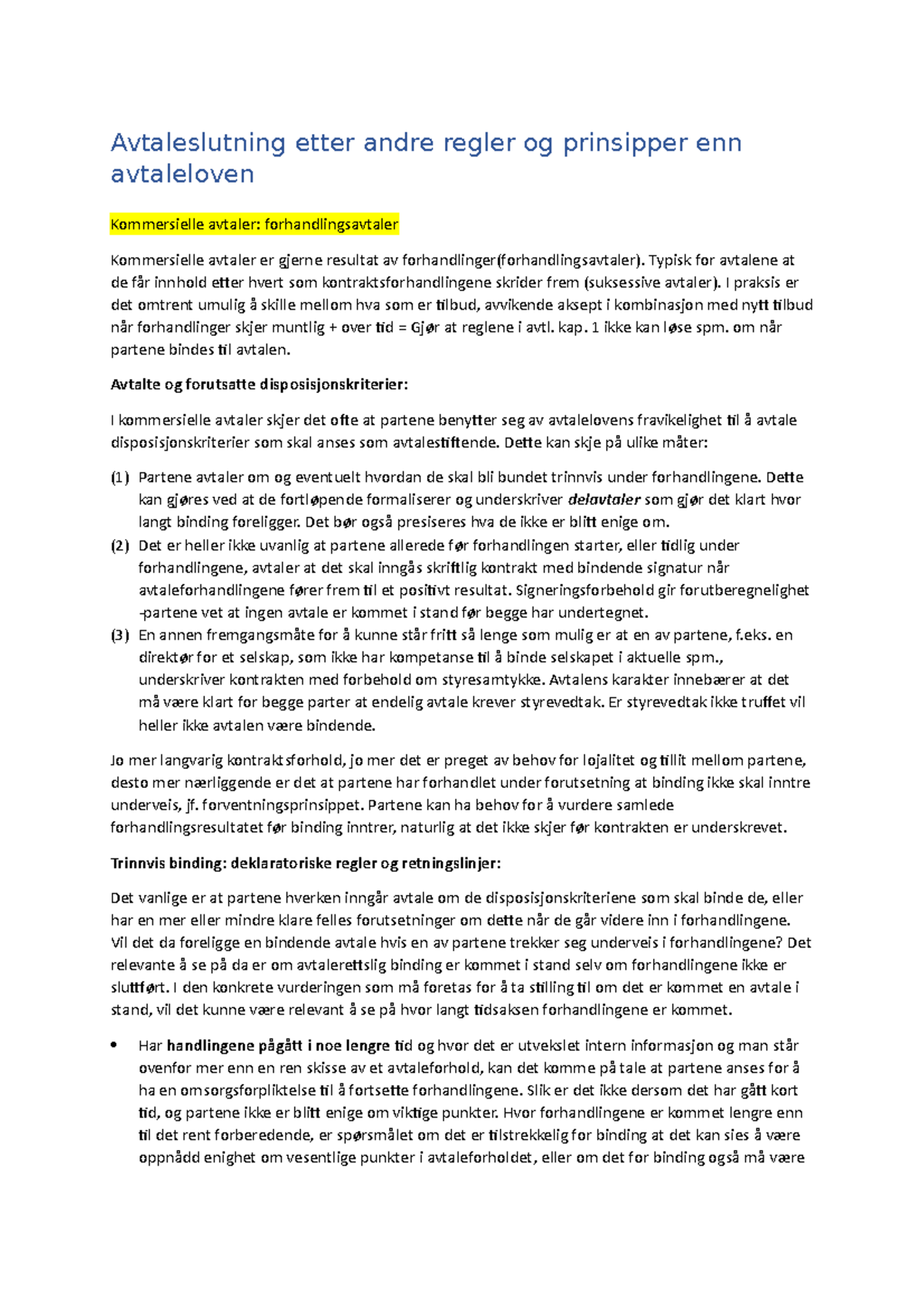 Avtaleslutning etter andre regler og prinsipper enn avtaleloven ...