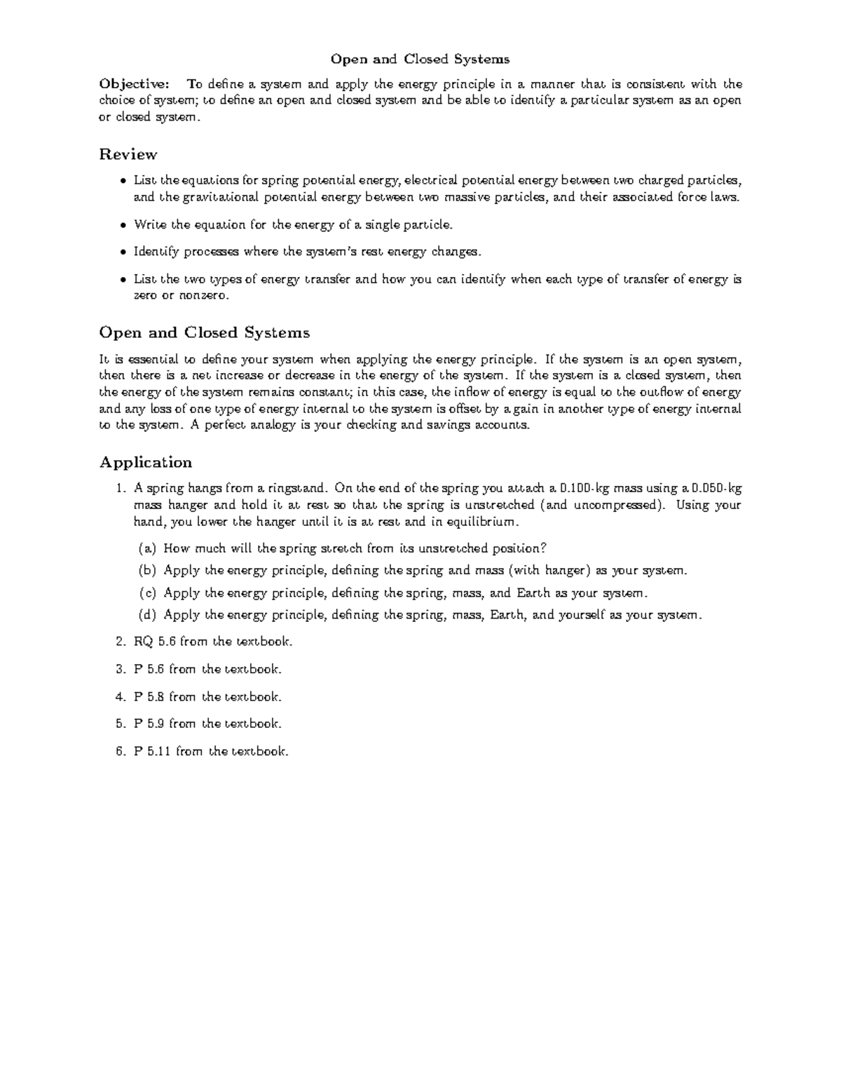 9 2 energy open closed systems - Open and Closed Systems Objective: To ...