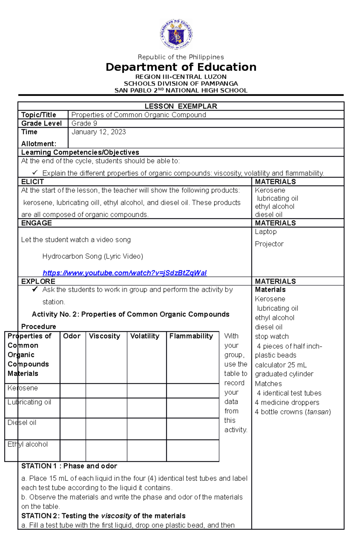 Lesson Exemplar - for lecture only - Department of Education REGION III ...