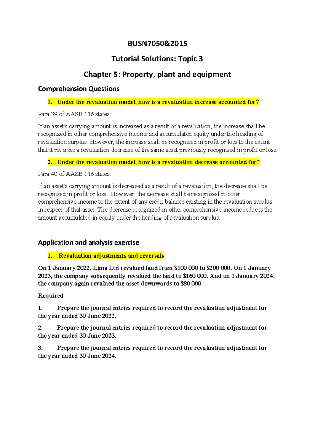 Tutorial 3 - BUSN7050& Tutorial Solutions: Topic 3 Chapter 5: Property ...