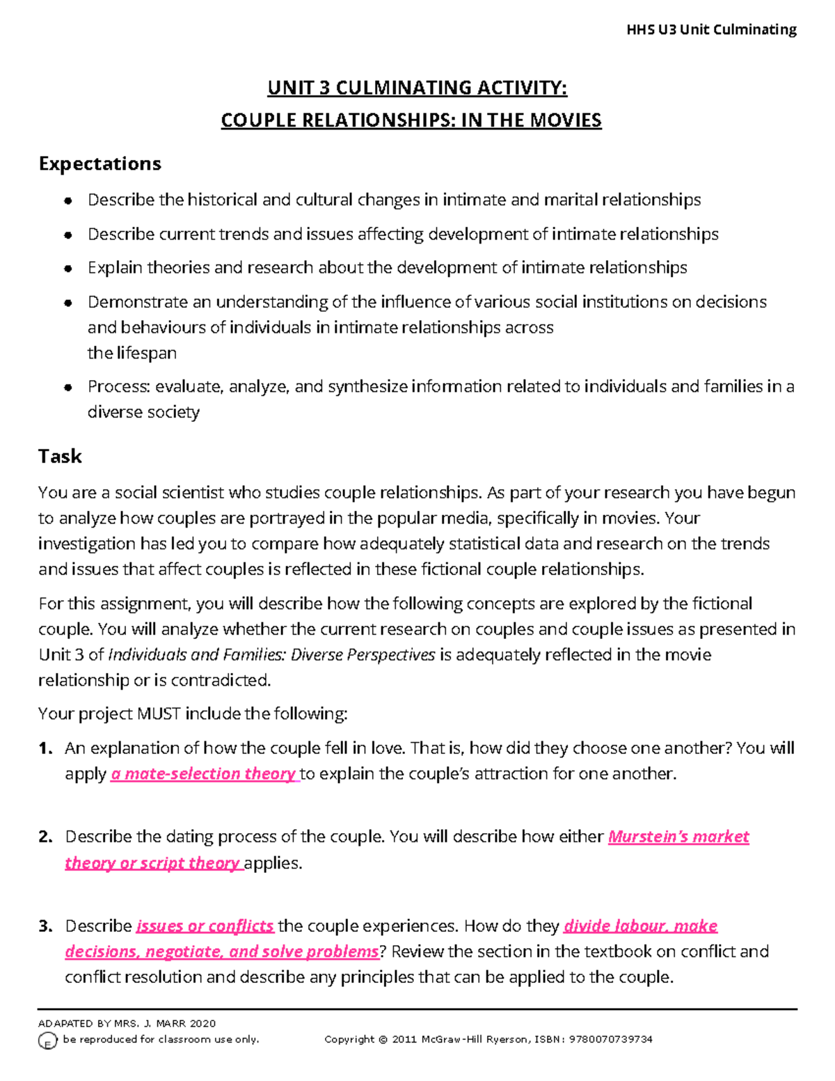 HHS U3 Unit 3 Culminating Activity: Analyzing Couple Relationships in ...