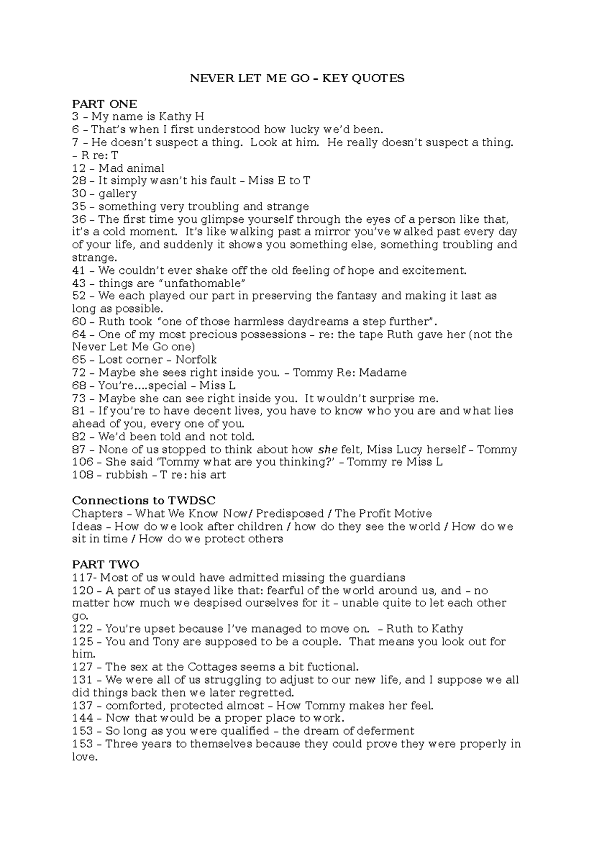 never let me go key quotes' - NEVER LET ME GO – KEY QUOTES PART ONE 3 ...