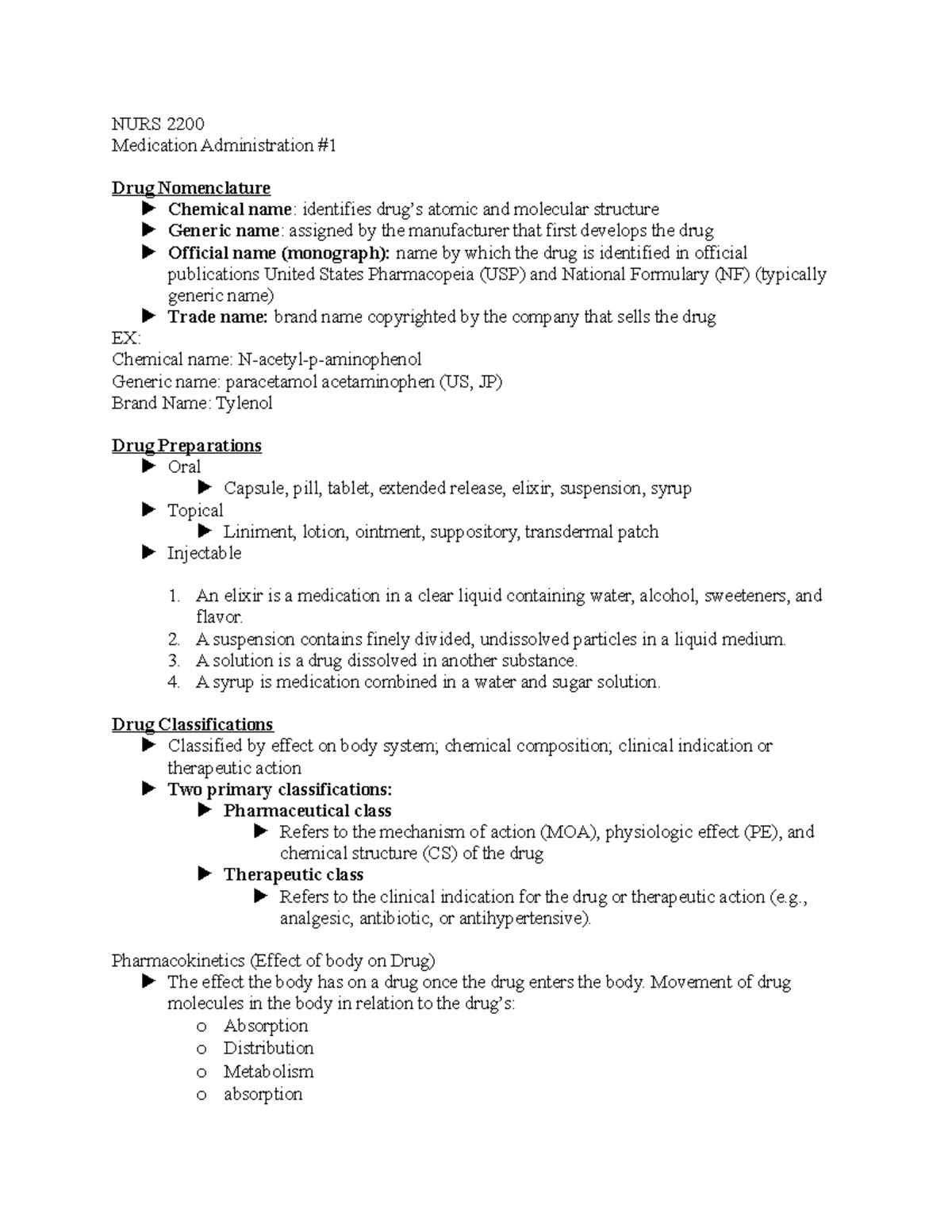 Exam 2 review guide - NURS 2200 Medication Administration # Drug ...