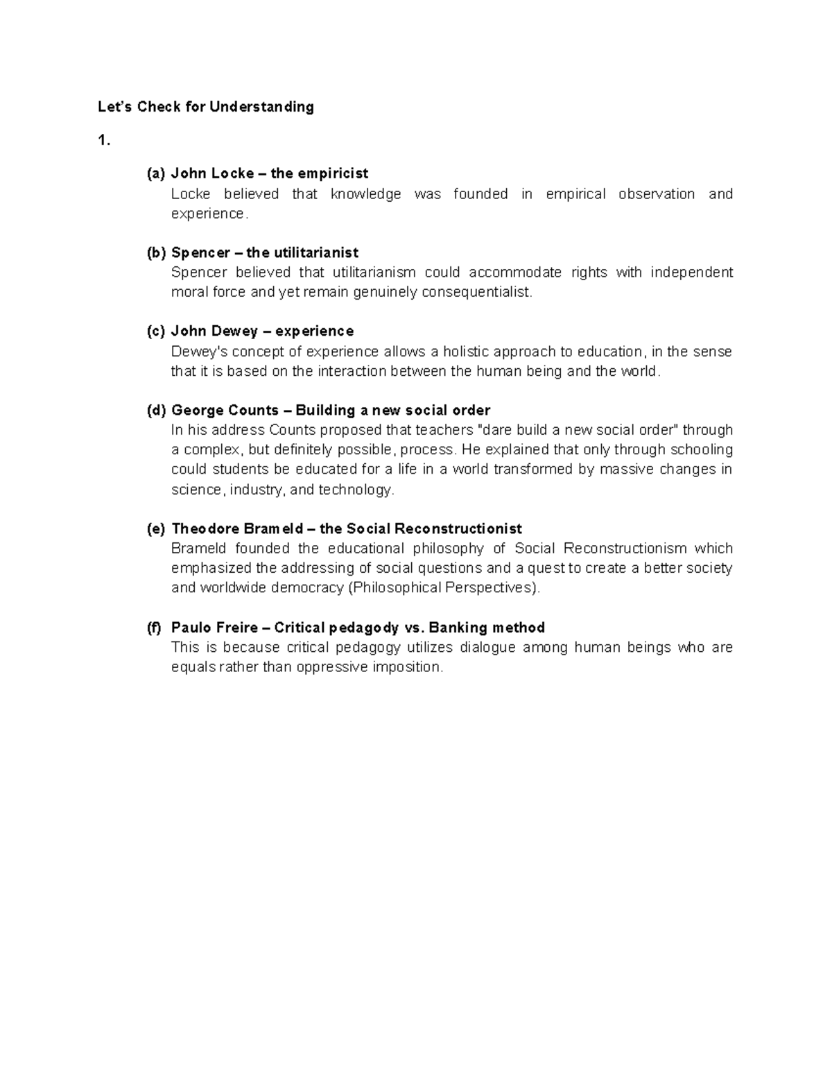 EDUC 3 - Philosophers - Let’s Check for Understanding 1. (a) John Locke ...