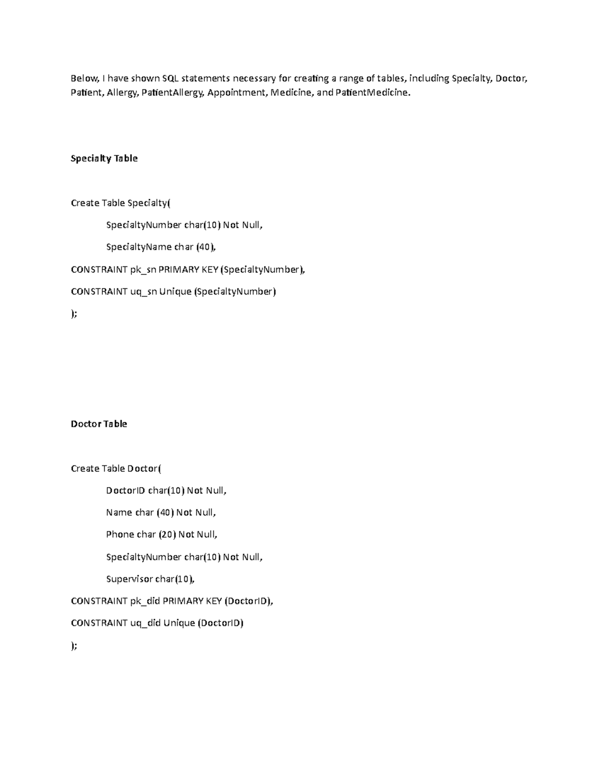P.Assign - Assignment 5 - Below, I have shown SQL statements necessary for creating a range of ...