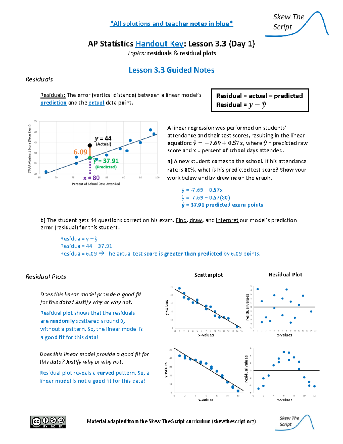 3.3.Day1.STS - Notes For Stats - Material adapted from the Skew The ...