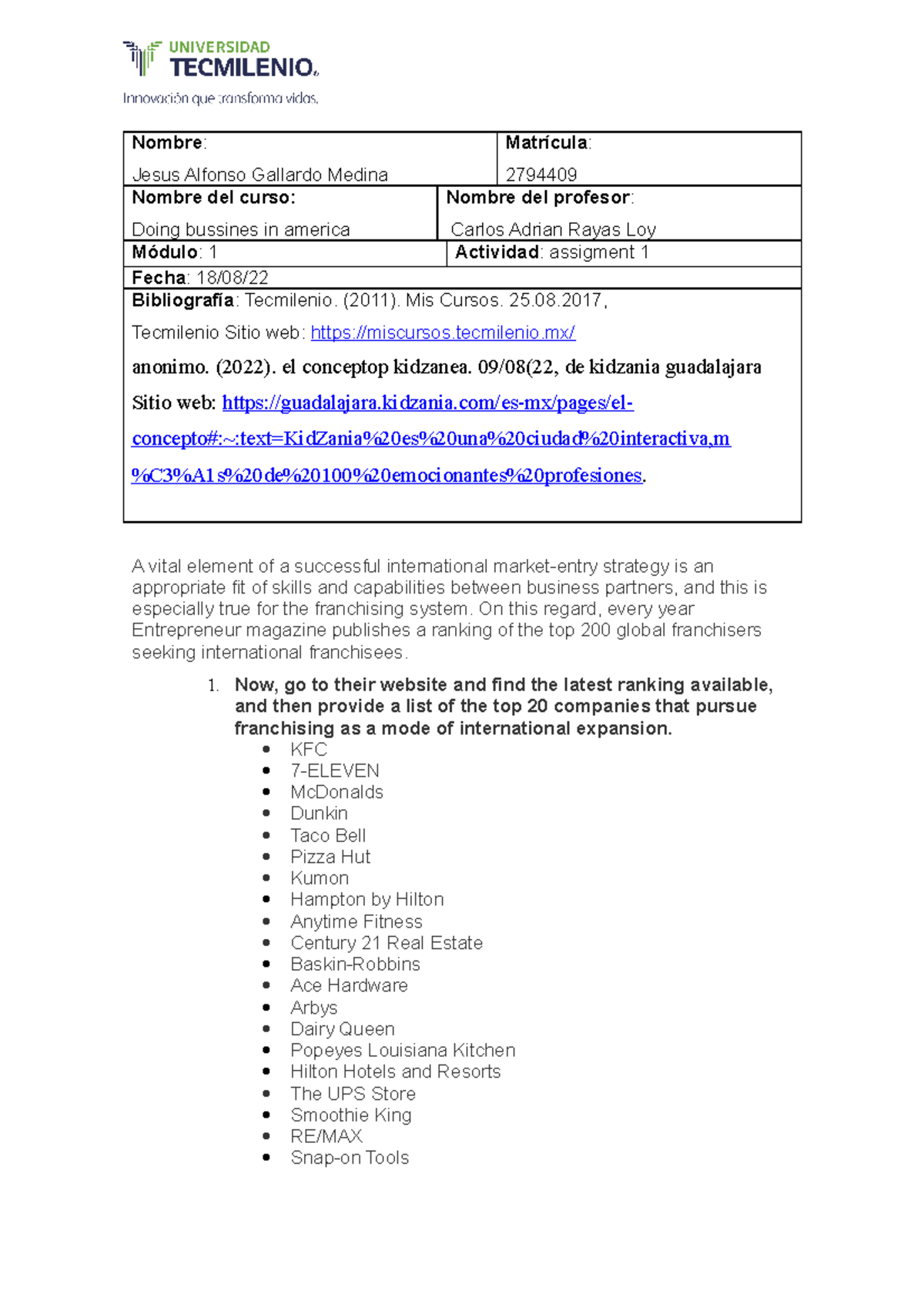 Assigment 1 - act 1 de doing bussines in amercia, sacamos un 100 pa ... Assigment 1 - act 1 de doing bussines in amercia, sacamos un 100 pa ...