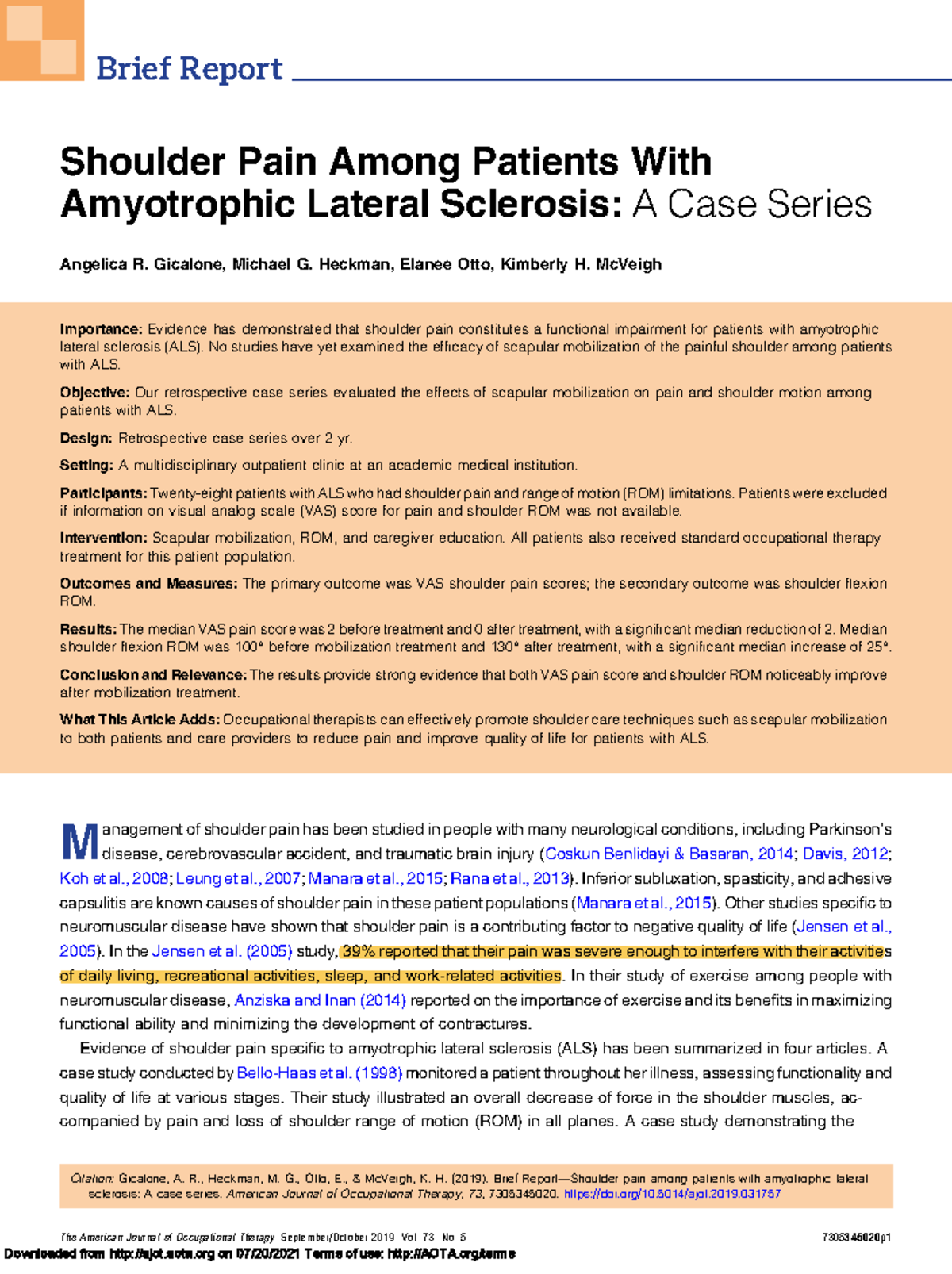 Case series ALS and shoulder pain brief report - Shoulder Pain Among ...