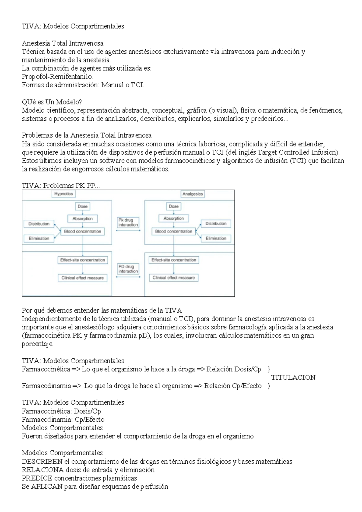 TIVA - TIVA: Modelos Compartimentales Anestesia Total Intravenosa ...