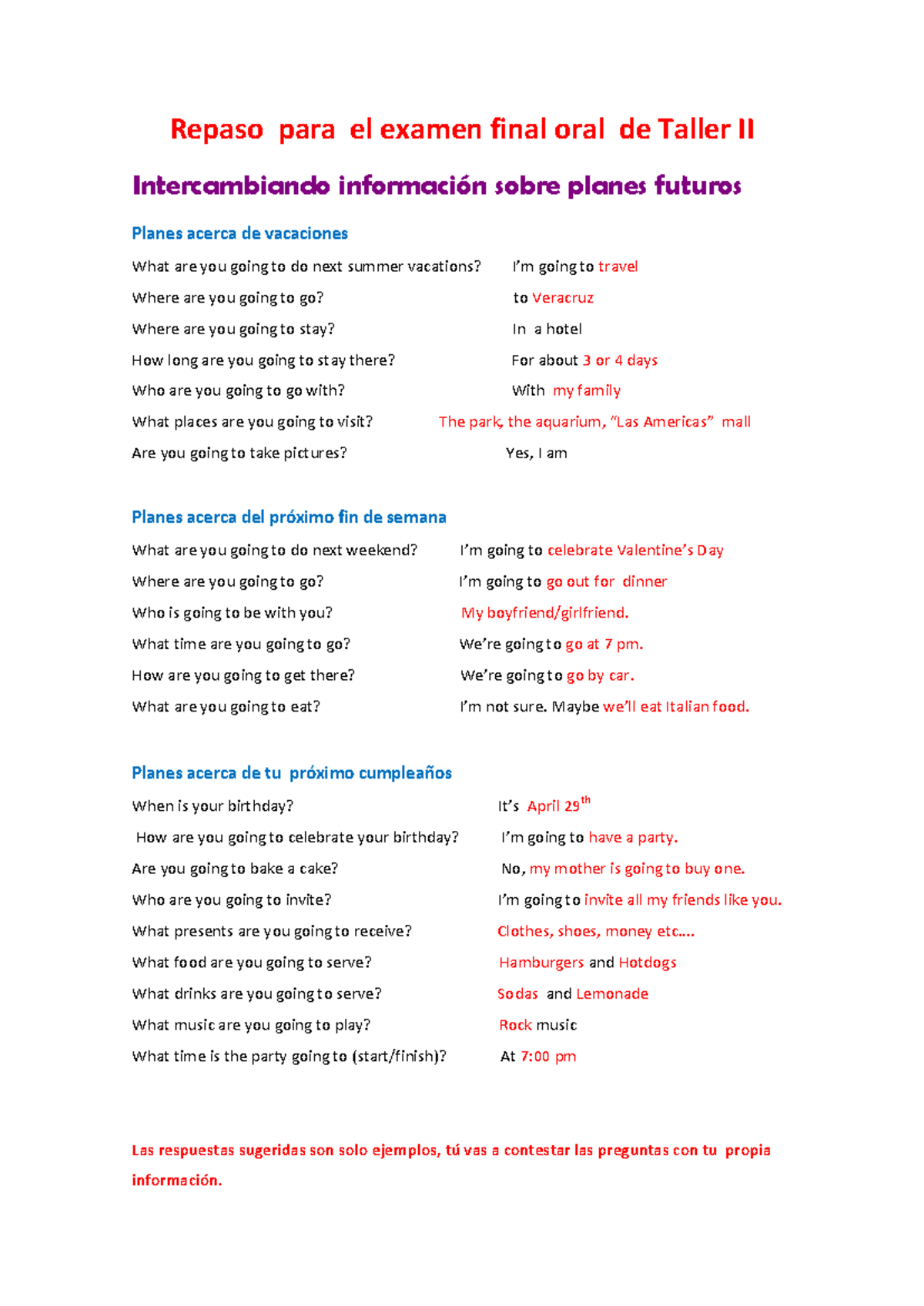 Repaso examen final oral - Repaso para el examen final oral de Taller ...