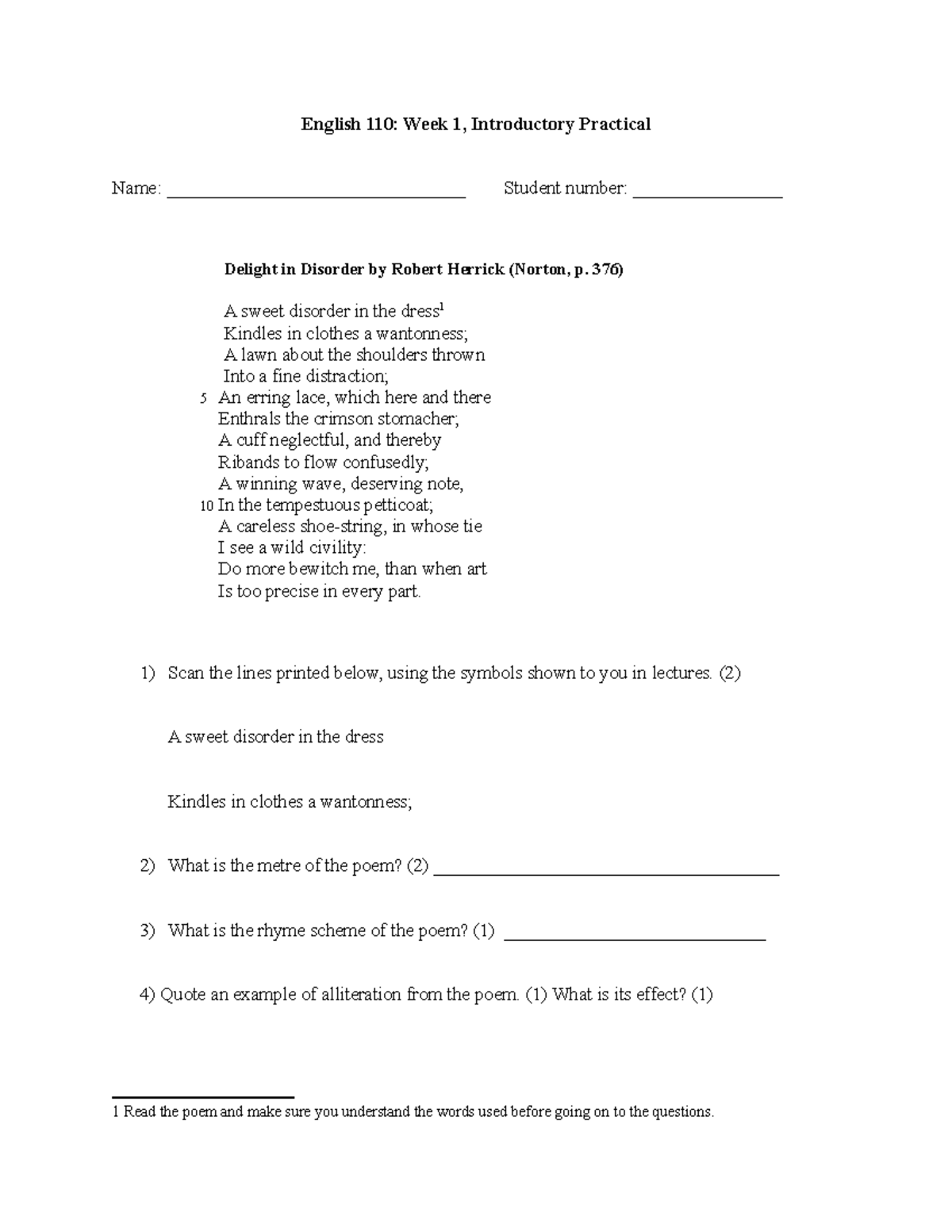 English 110 Week 1 Introductory Prac 2022 - ENG 220 - UP - Studocu