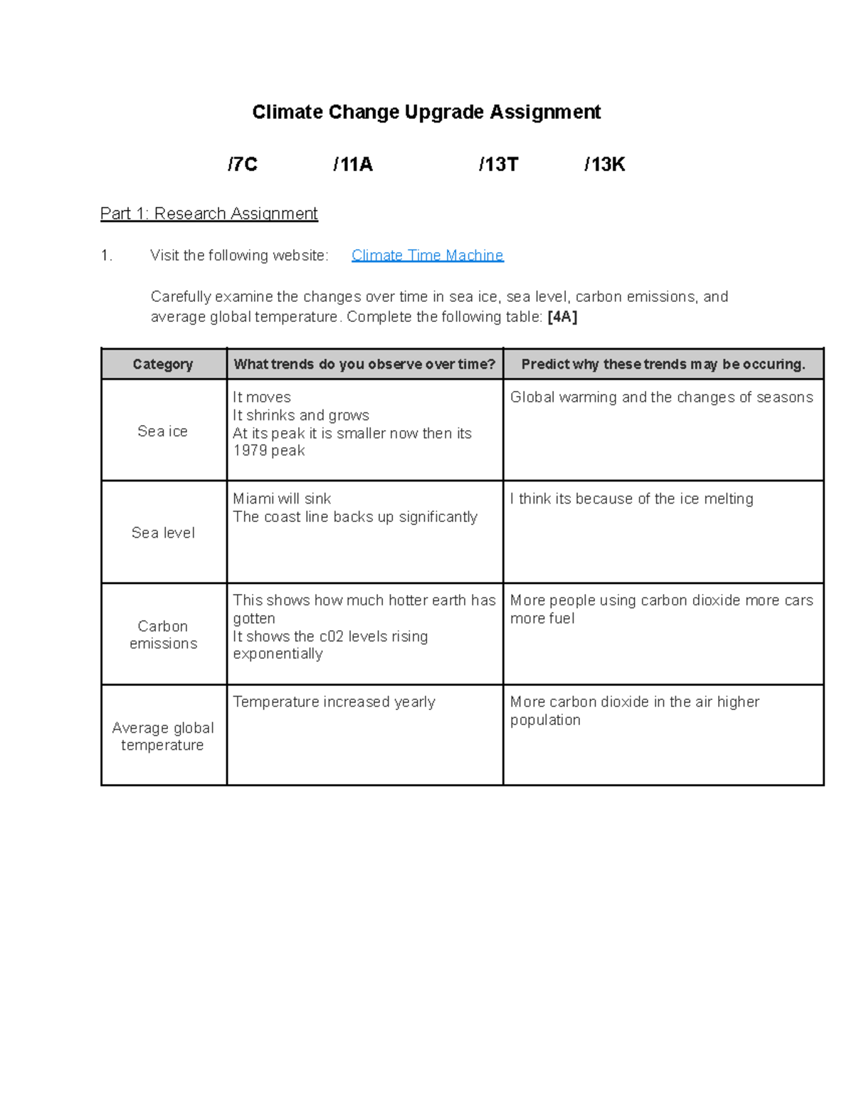 Copy of Climate Change Assignment - Climate Change Upgrade Assignment ...