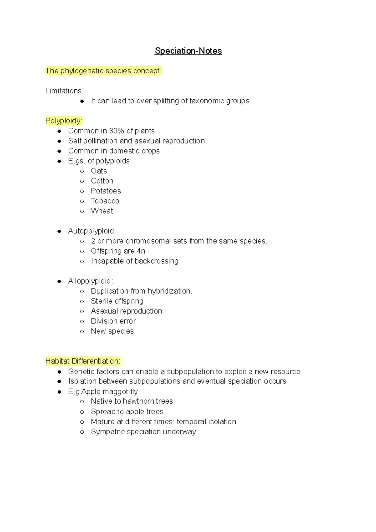 Speciation-Notes - notes - Speciation-Notes The phylogenetic species ...
