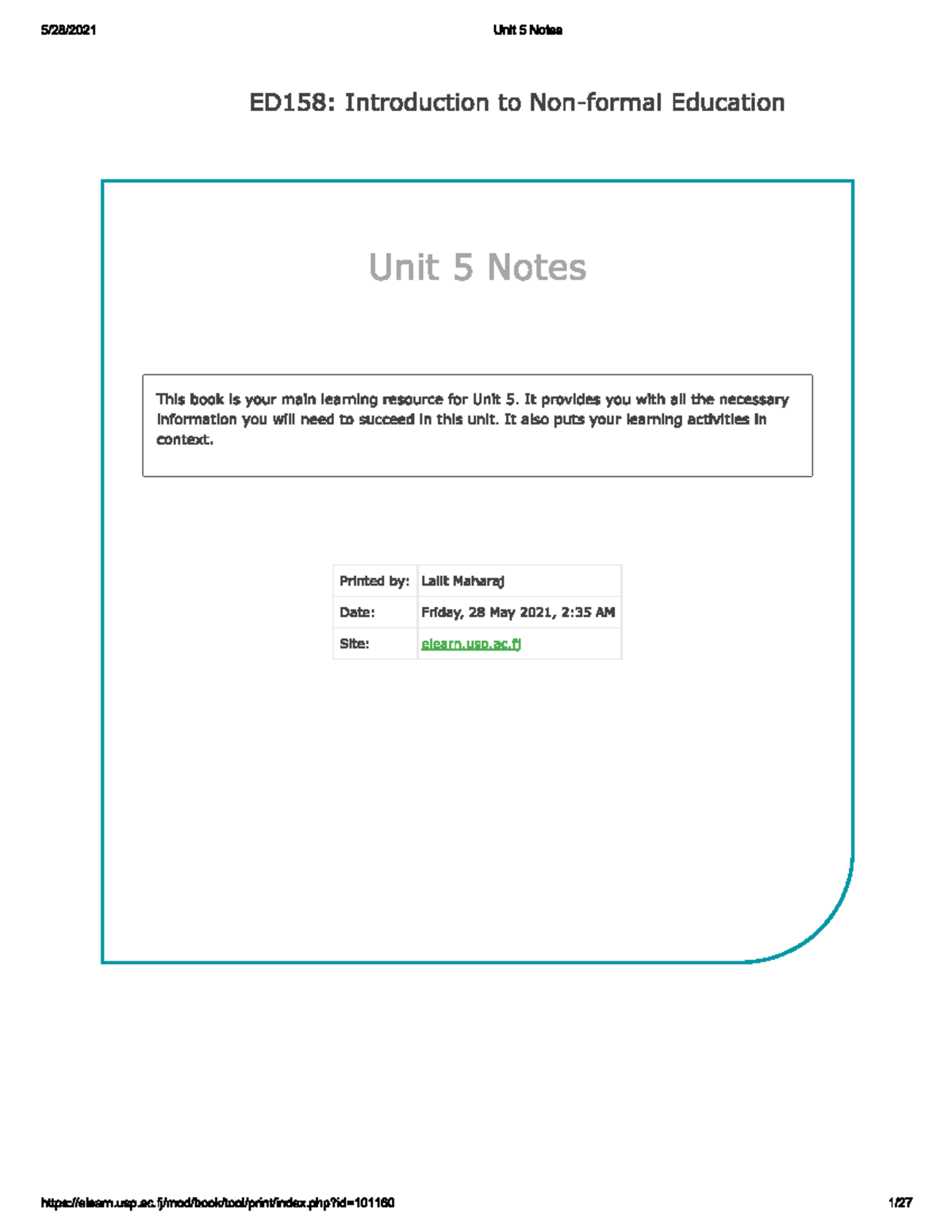 Unit5 - Readings - Introduction to Non Formal Education - Studocu