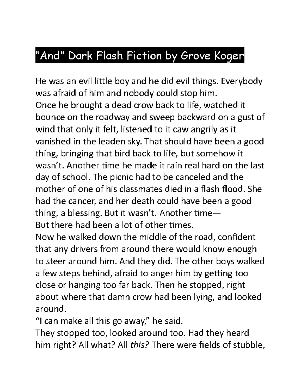 And - flash fiction story example - “And” Dark Flash Fiction by Grove ...