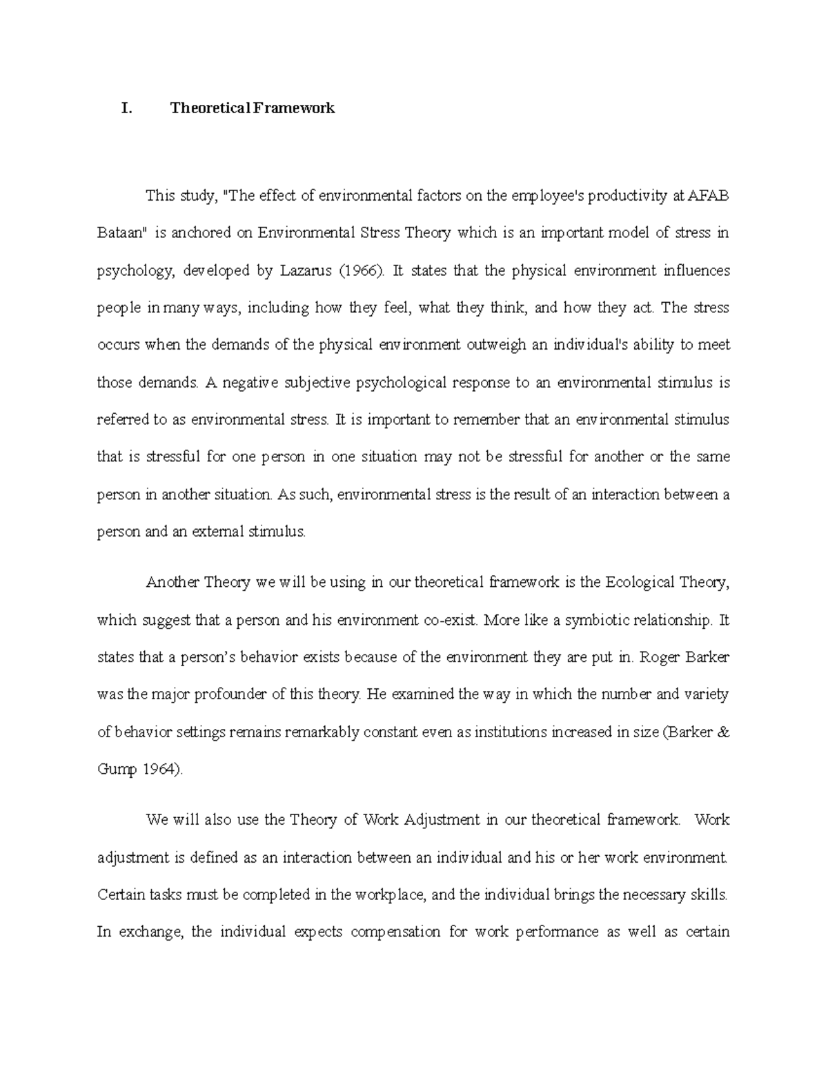 Research theoretical framework - I. Theoretical Framework This study ...