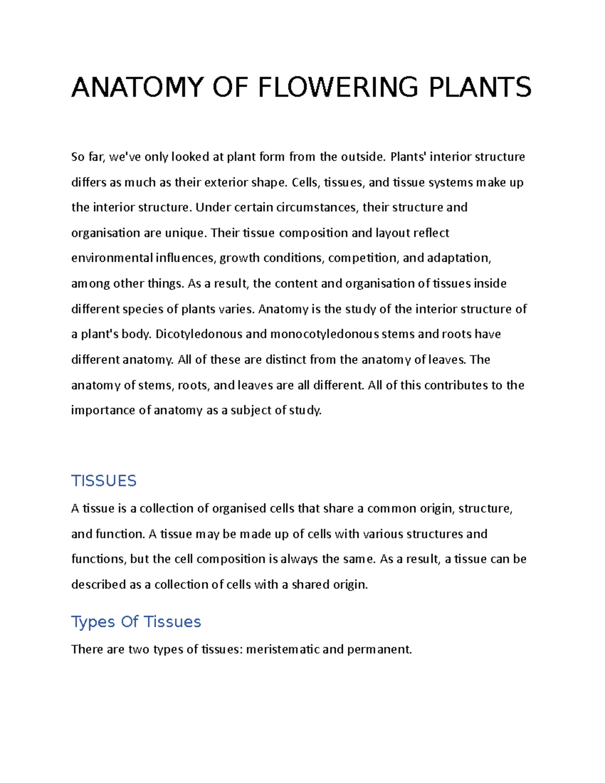 Brief NOTE ON Meristematic Tissue - ANATOMY OF FLOWERING PLANTS So far ...