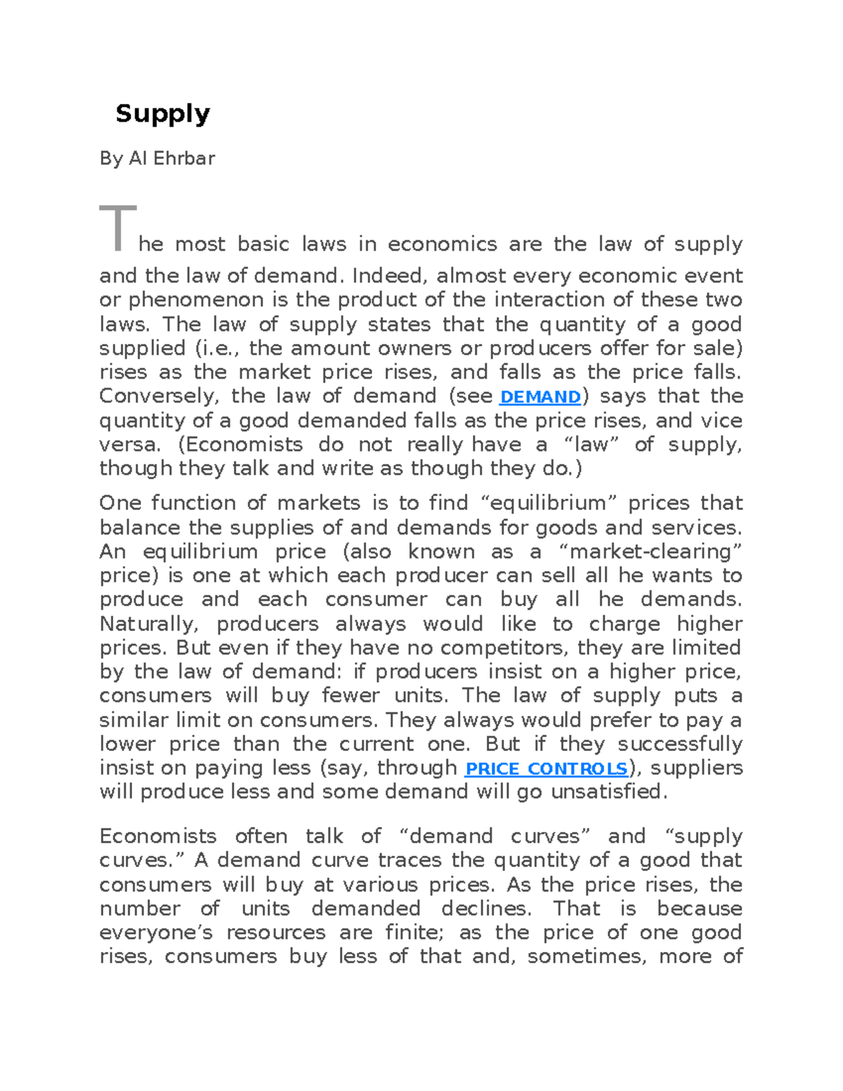 Laws of Demand and Supply - Supply By Al Ehrbar The most basic laws in ...