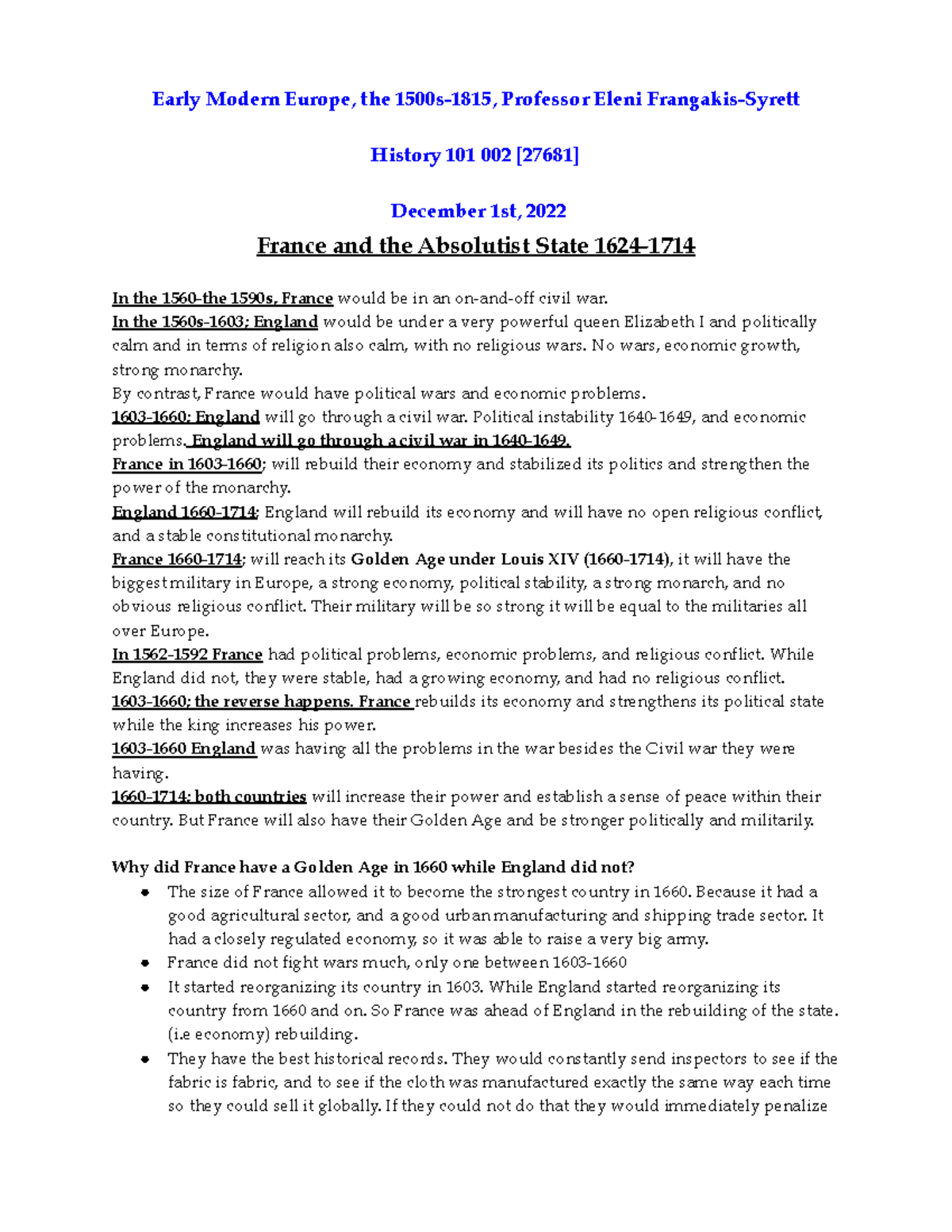 History 12 1 22 - Early Modern Europe, the 1500s-1815, Professor Eleni ...