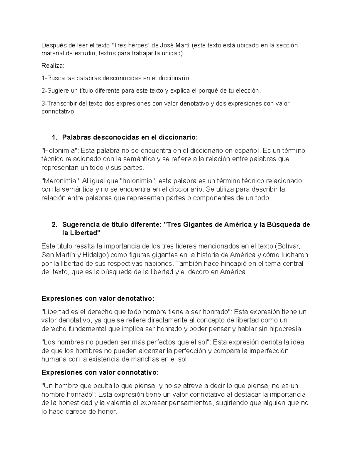 Lengua 3 - jfgj - Después de leer el texto "Tres héroes" de José Martí ...