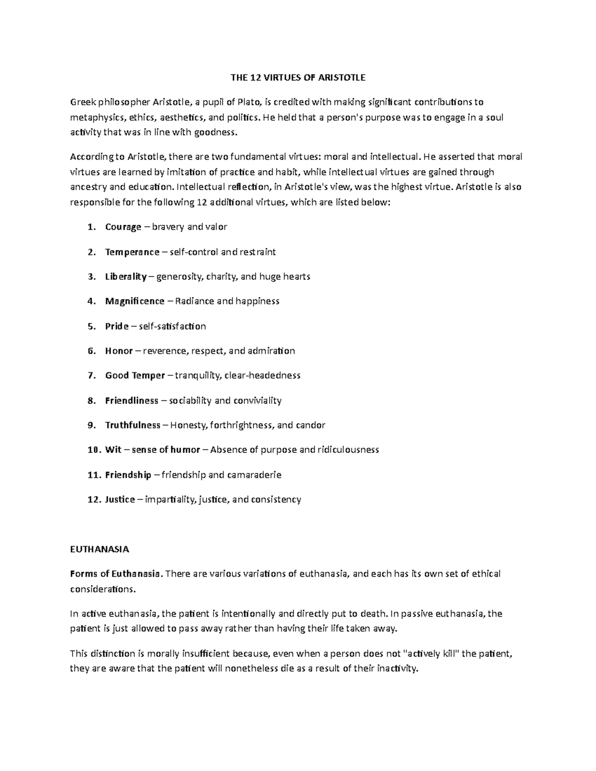 THE 12 Virtues OF Aristotle - ethics notes - THE 12 VIRTUES OF ...