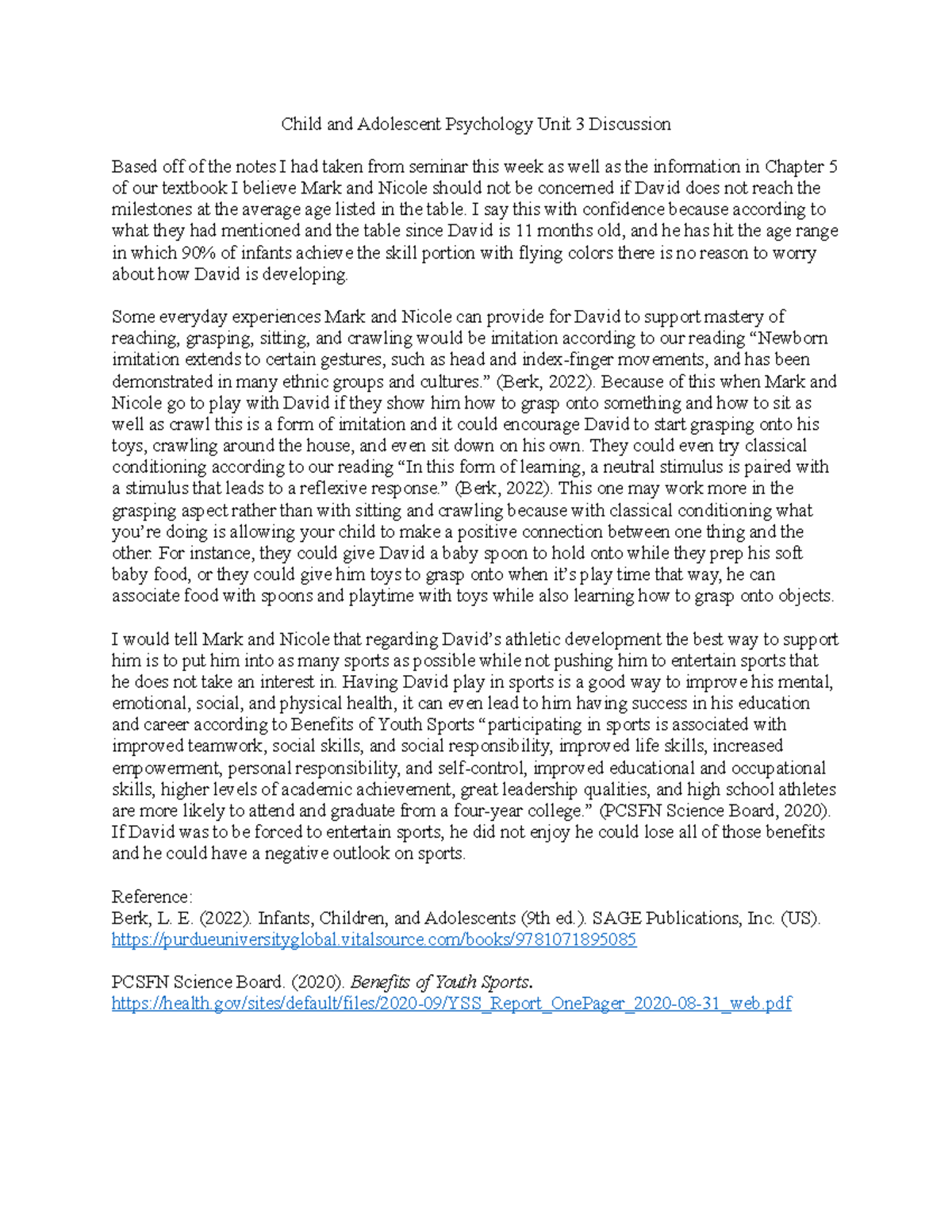 Child and Adolescent Psychology Unit 3 Discussion - Child and ...