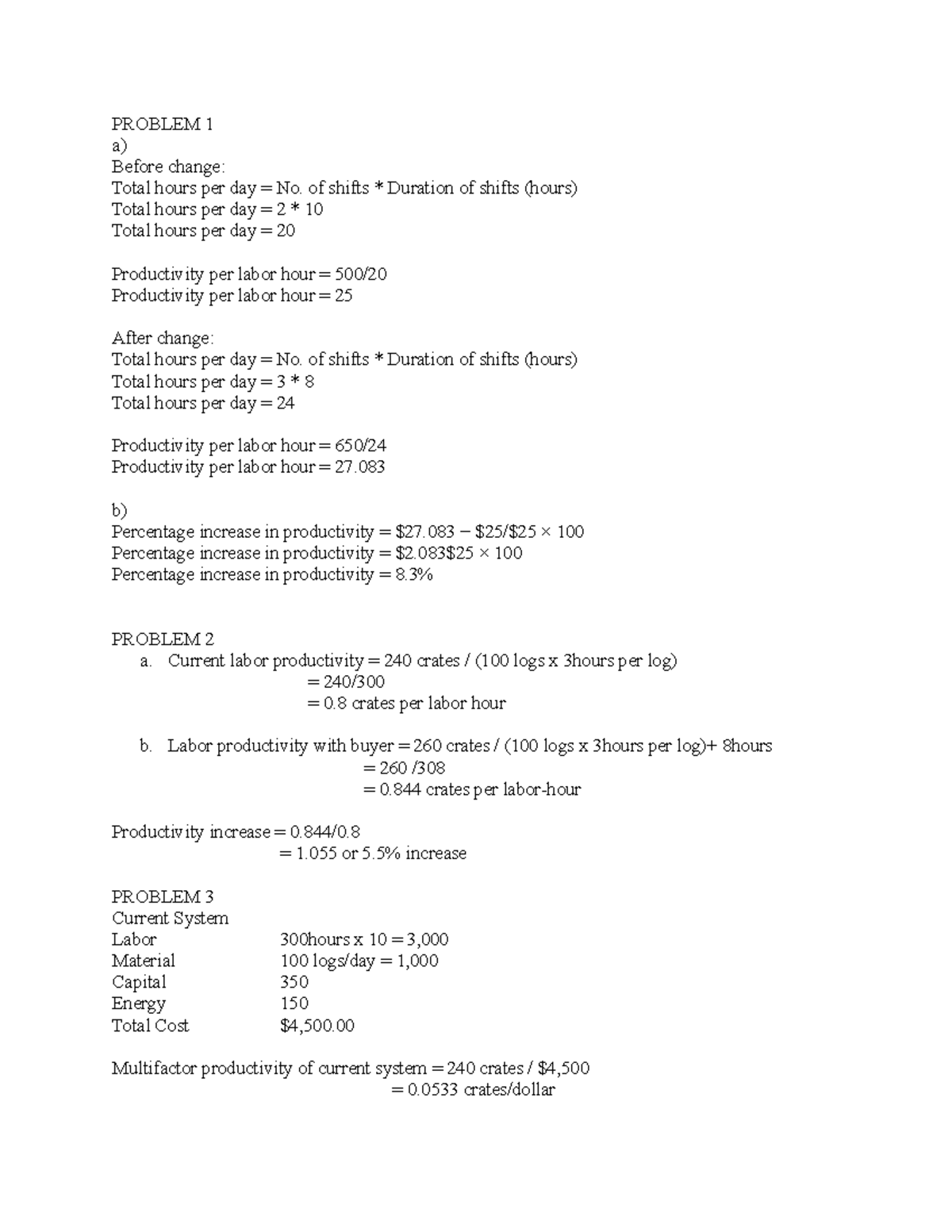 Working Paper - Problem solving - PROBLEM 1 a) Before change: Total ... Working Paper - Problem solving - PROBLEM 1 a) Before change: Total ...