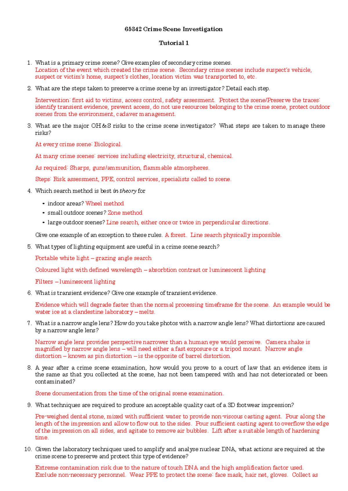 Csitutorial worked answers - 65342 Crime Scene Investigation Tutorial 1 ...